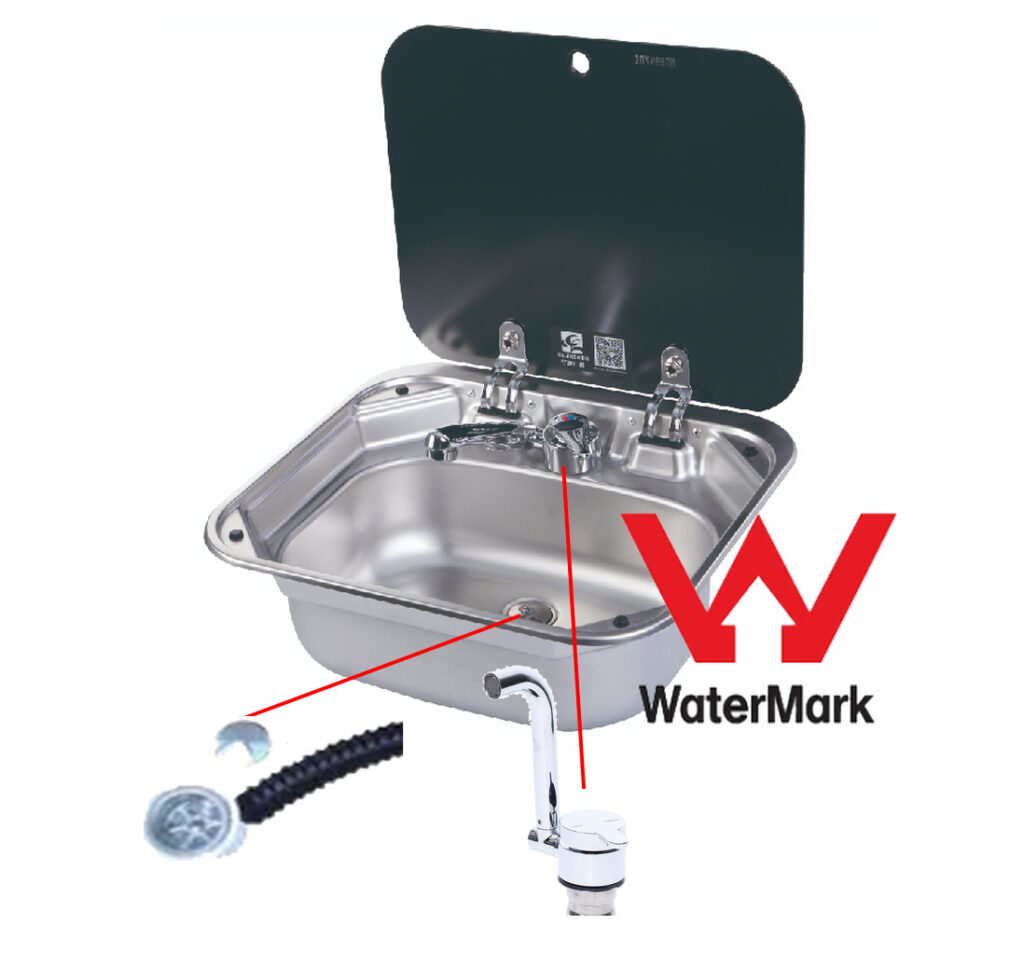 Caravan Sink & Glass Lid Comes with Hot & Cold Tap (Faucet), Drain ...